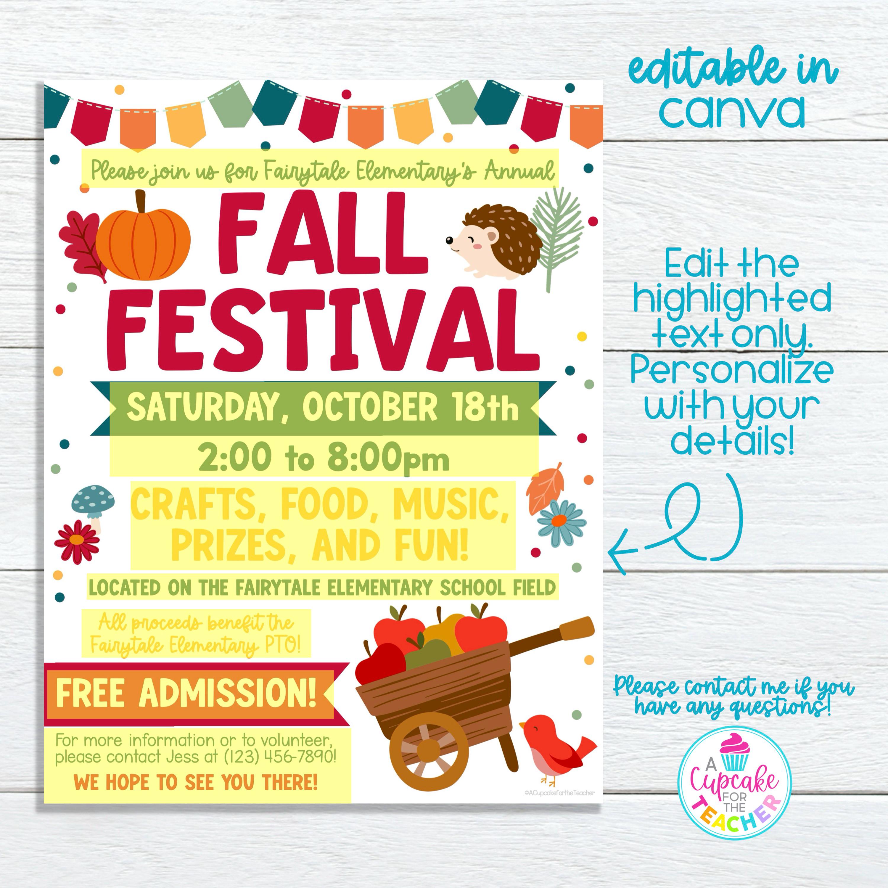 Fall Festival Flyer Template | Editable Fall Fair Fundraiser | PTO PTA ...