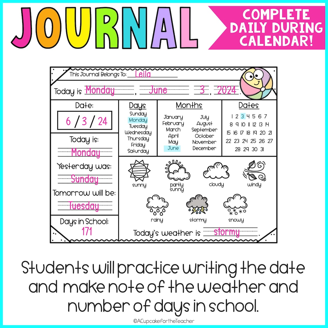 Calendar and Weather Notebook Journal for Morning Meeting in the ...