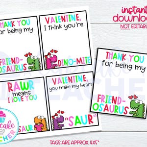 Dinosaur Valentine's Day Gift Tags | Kids Valentines Printable ...