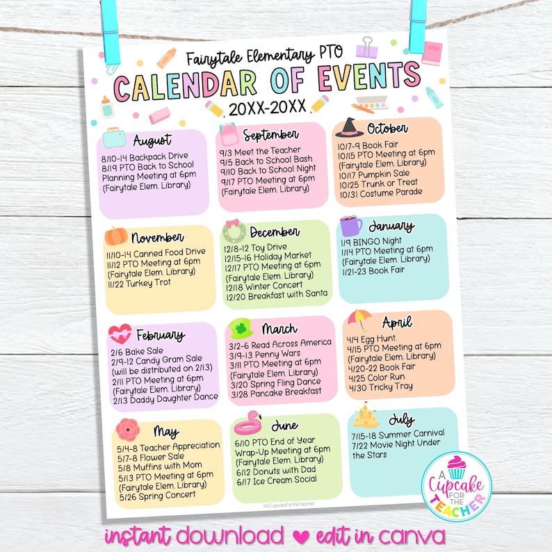 Editable PTO Calendar Flyer Template | School Event Planner | PTO PTA ...
