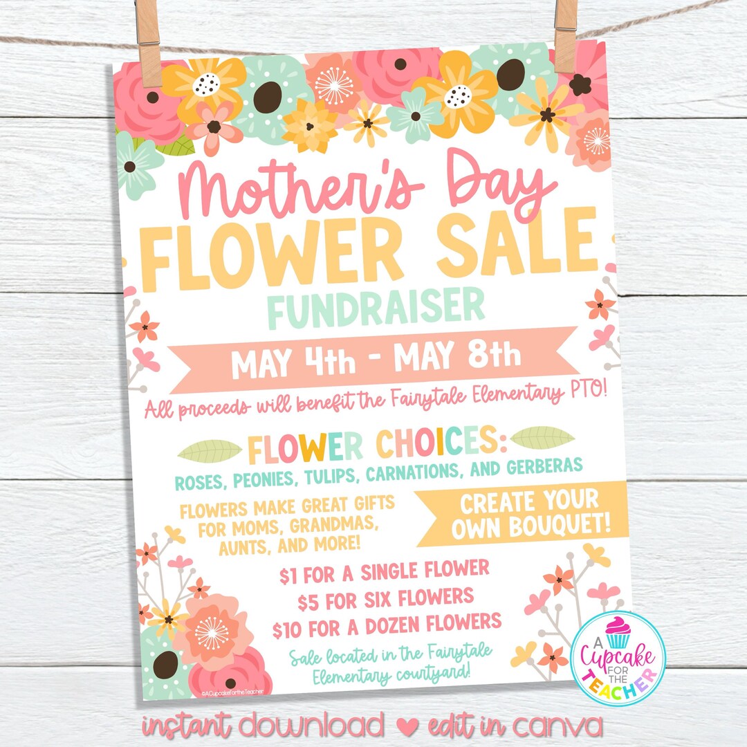 Mother's Day Flower Sale Fundraiser Template | Editable PTO Flower Sale ...