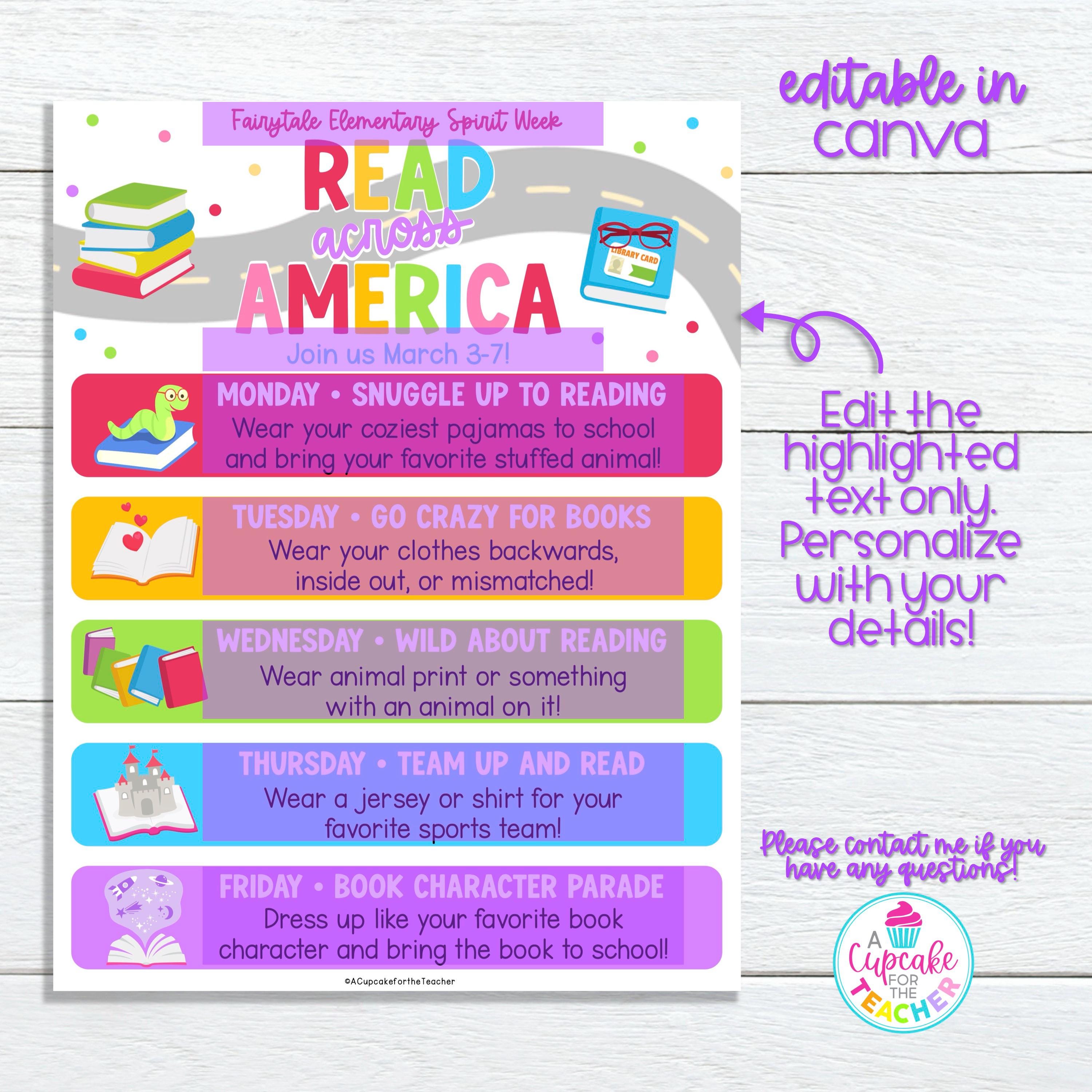 Reading America School Spirit Week Flyer Template | Editable Reading ...