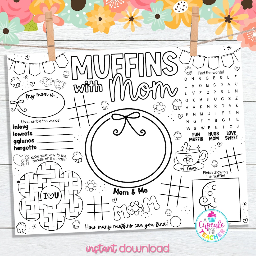 Muffins With Mom Coloring Activity Placemat | Mother's Day Activity ...