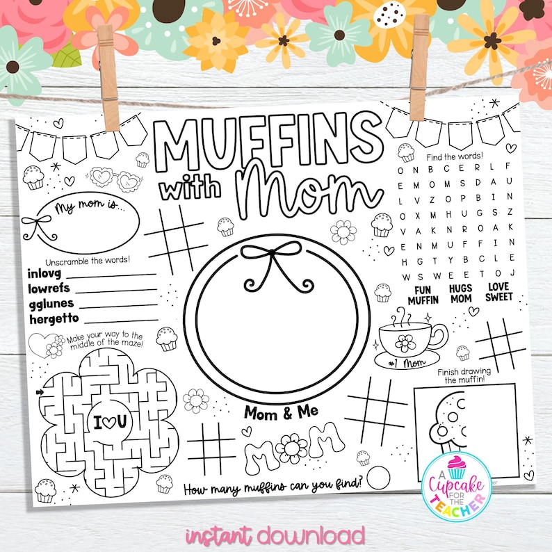 Muffins With Mom Coloring Activity Placemat | Mother's Day Activity ...
