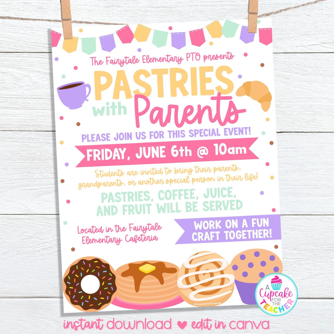 Pastries With Parents Flyer Template | Editable School Parent's Day ...