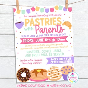 Pastries With Parents Flyer Template | Editable School Parent's Day ...
