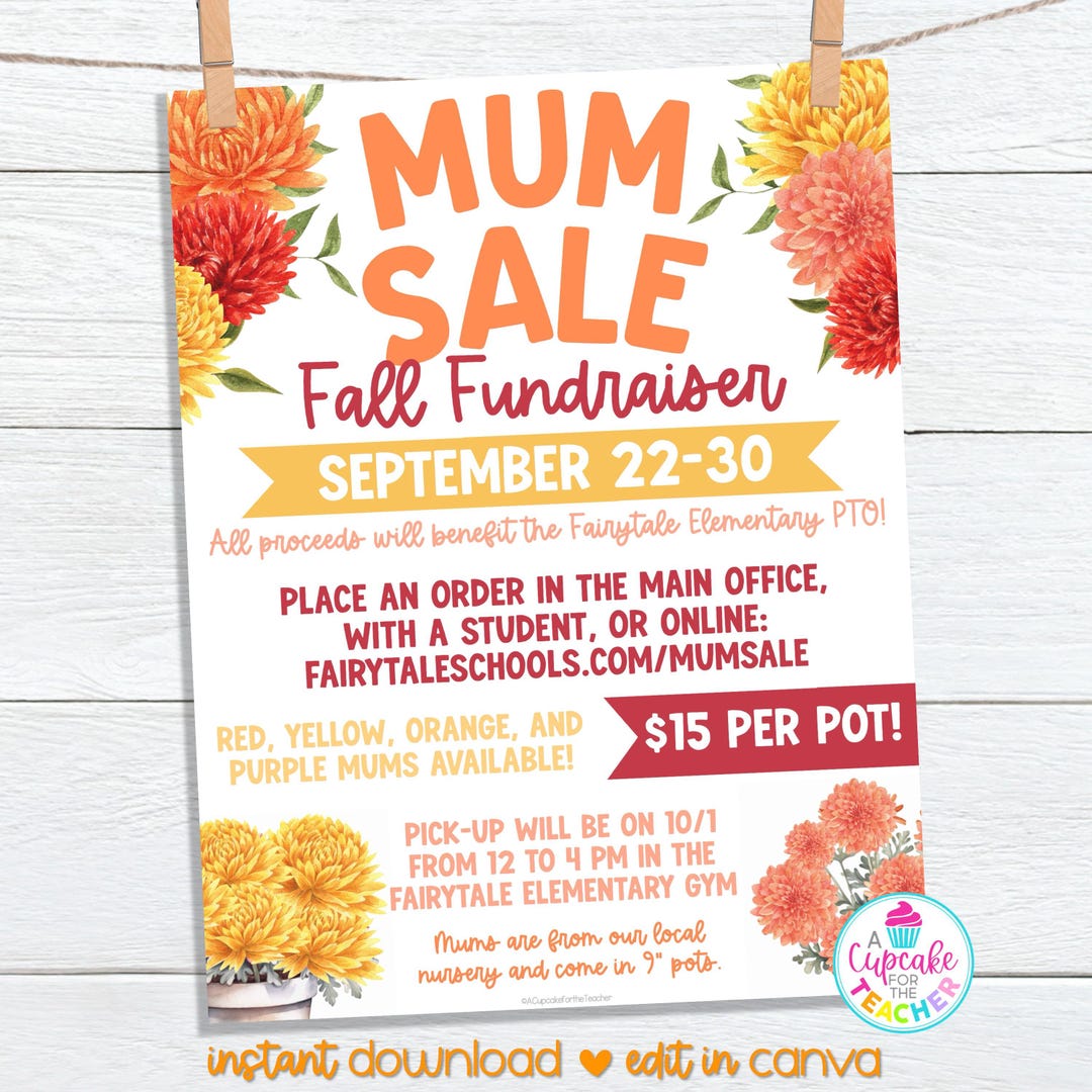 Mums Flower Sale Fall Fundraiser Template | Editable PTO Mum Sale ...