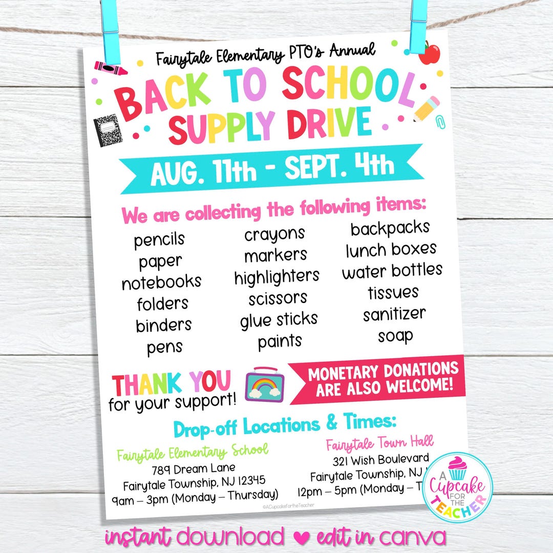 Editable School Supply Drive Flyer Template | Back to School Supply ...