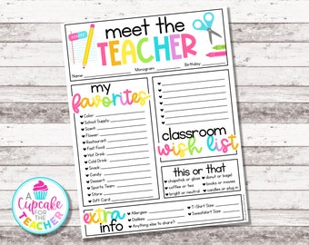 Teacher Favorite Things Questionnaire, Back to School Teacher Survey ...