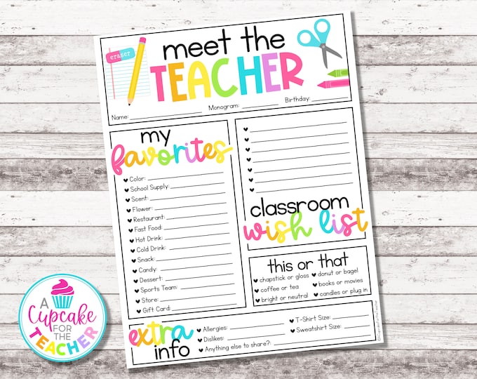 Teacher Favorite Things Questionnaire Back to School Teacher Survey ...