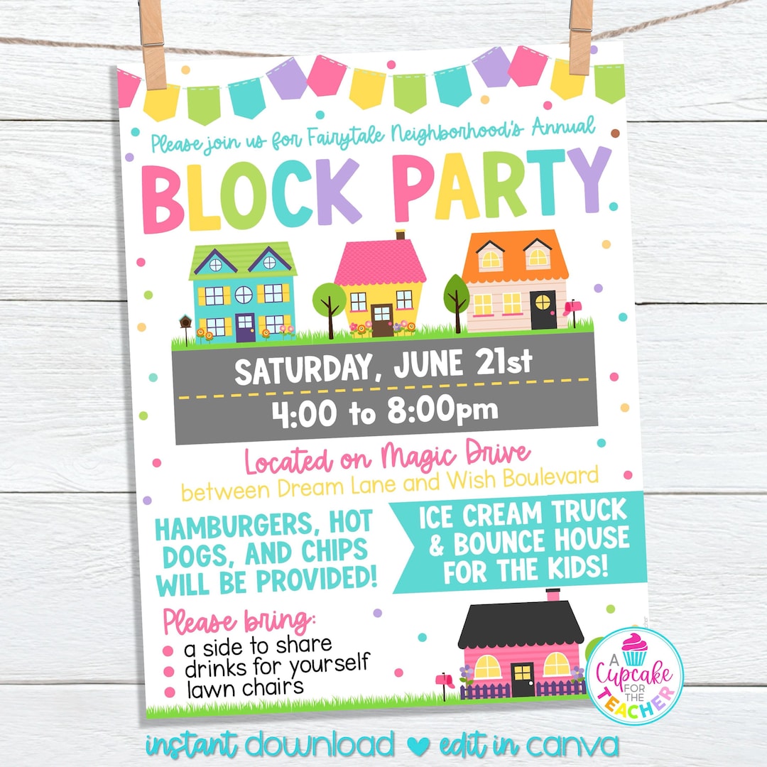 Block Party Template | Editable Neighborhood Block Party Flyer ...