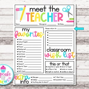 Teacher Favorite Things Questionnaire | Back to School Teacher Survey ...