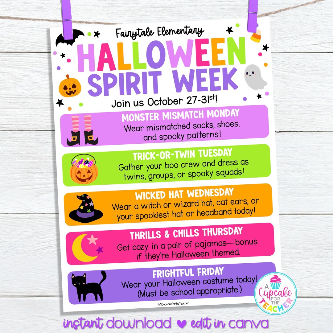 Halloween School Spirit Week Flyer Template | Editable Halloween Themed ...