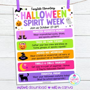 Halloween School Spirit Week Flyer Template | Editable Halloween Themed ...