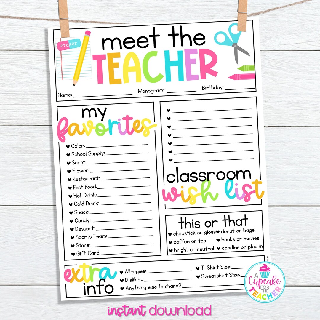 Teacher Favorite Things Questionnaire | Back to School Teacher Survey ...
