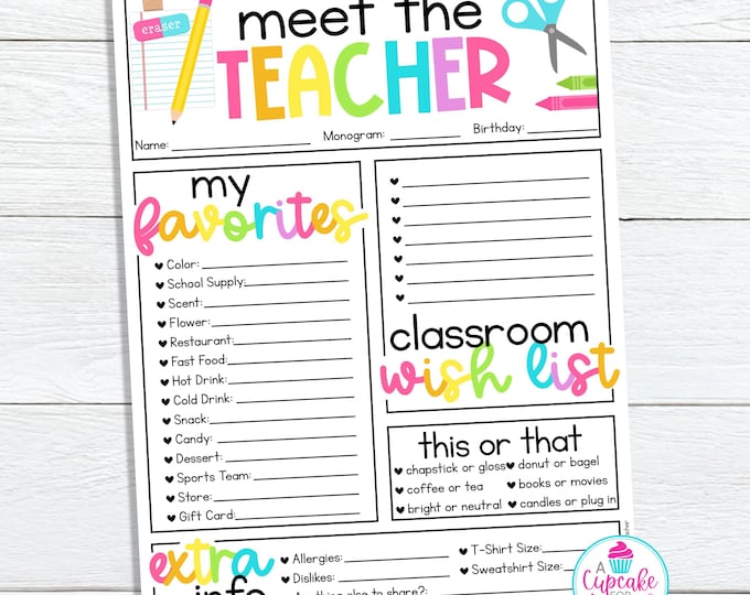 Teacher Favorite Things Questionnaire | Back to School Teacher Survey ...