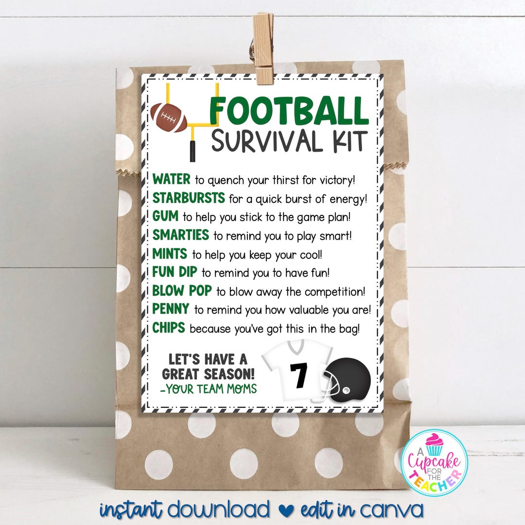 Football Survival Kit Bag Tag Template | Editable Football Player Gift ...