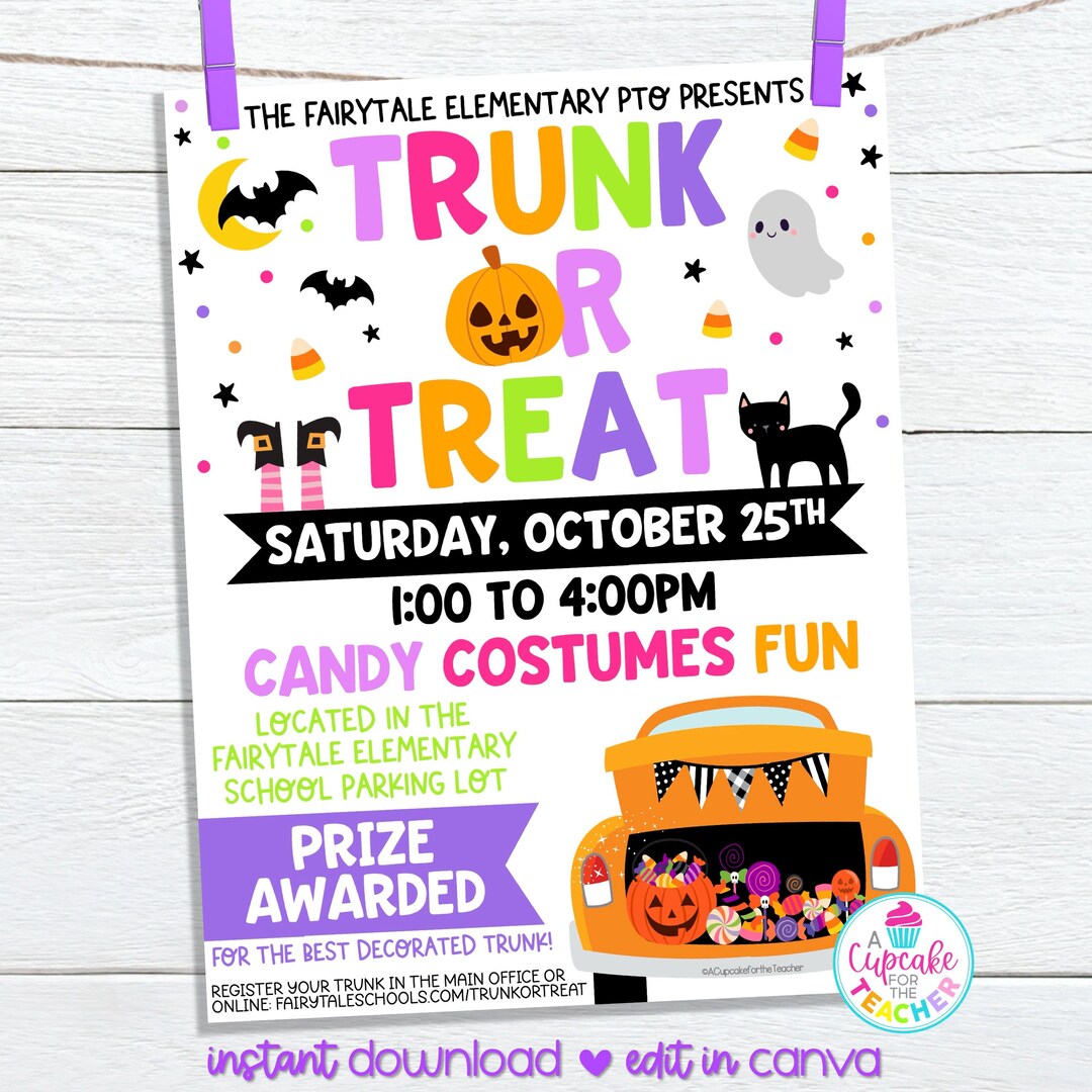 Halloween Trunk or Treat Flyer Template | Editable Halloween Event ...