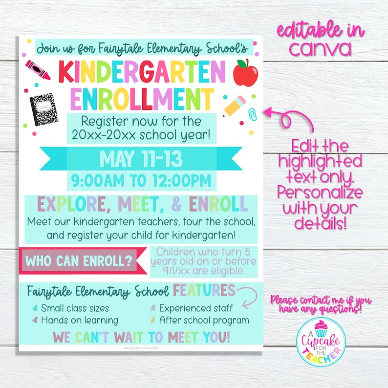 Editable Kindergarten Enrollment Registration Flyer Template | Back to ...