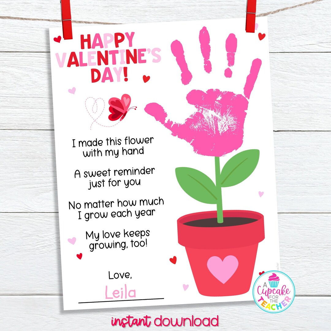 Valentine's Day Handprint Art Craft | Valentine Flower Handprint ...