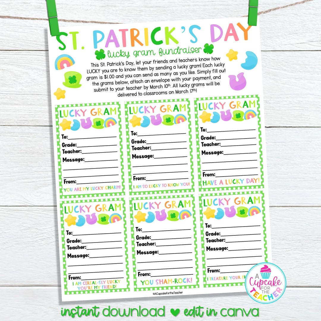 St. Patrick's Day Lucky Gram Template | PTO School Candy Gram ...