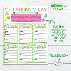 St. Patrick's Day Lucky Gram Template | PTO School Candy Gram ...