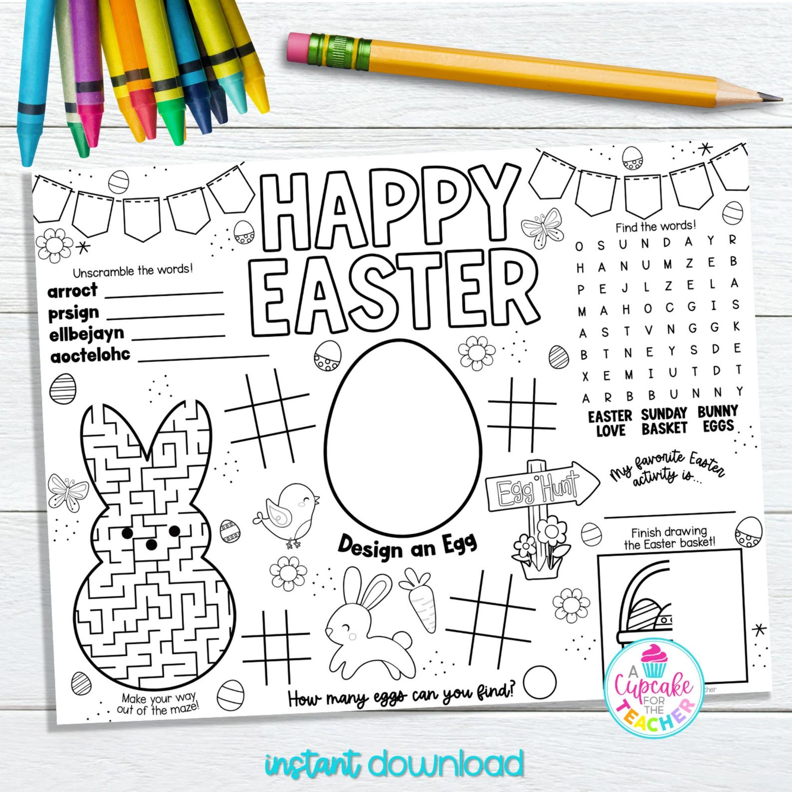 Easter Coloring Activity Placemat | Easter Craft Coloring Page | PTO ...