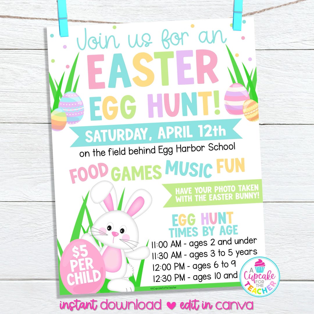 Editable Egg Hunt Flyer Template | PTO Easter Egg Hunt School ...
