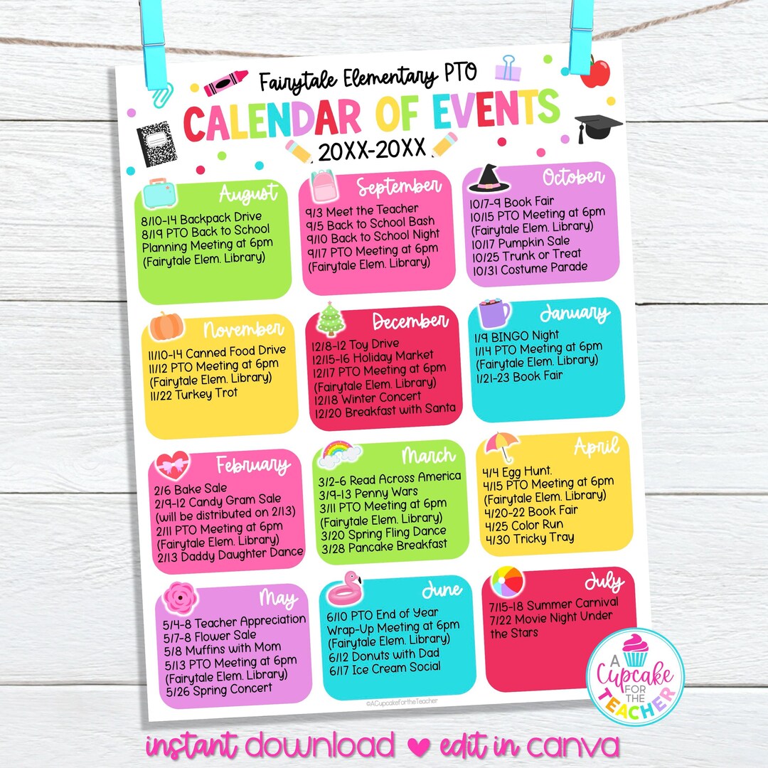 Editable PTO Calendar Flyer Template | School Event Planner | PTO PTA ...