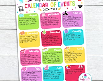 EDITABLE PTO Yearly Calendar of Events | PTO Calendar of School Events ...