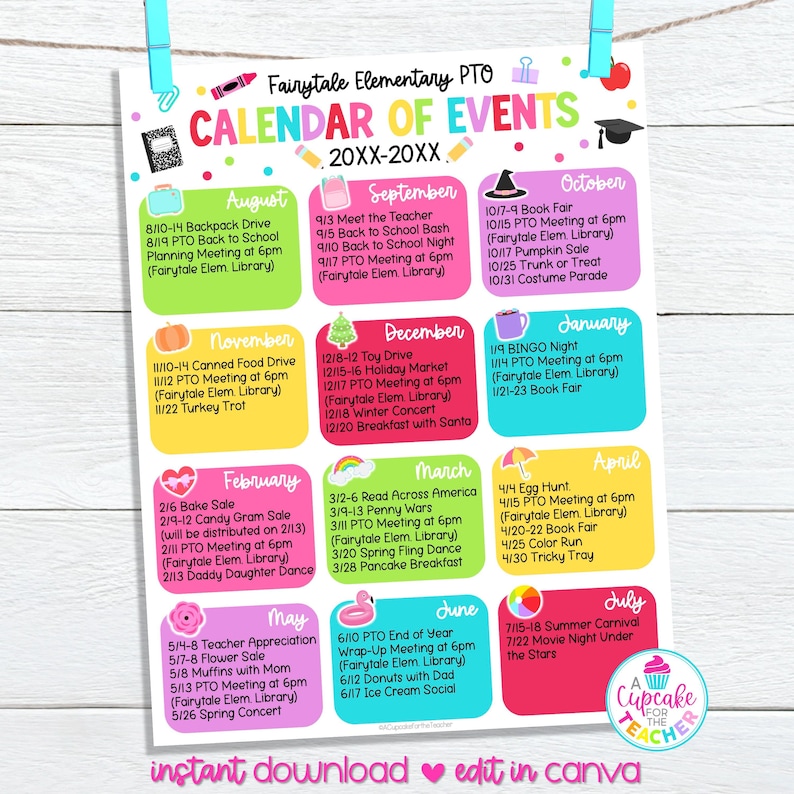 Editable PTO Calendar Flyer Template | School Event Planner | PTO PTA ...