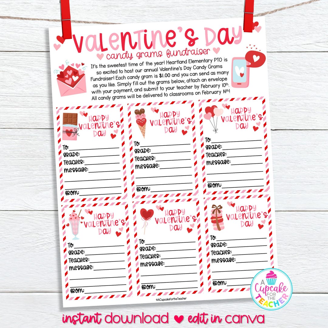 Valentine's Day Candy Gram Template | School Valentine Fundraiser Flyer ...