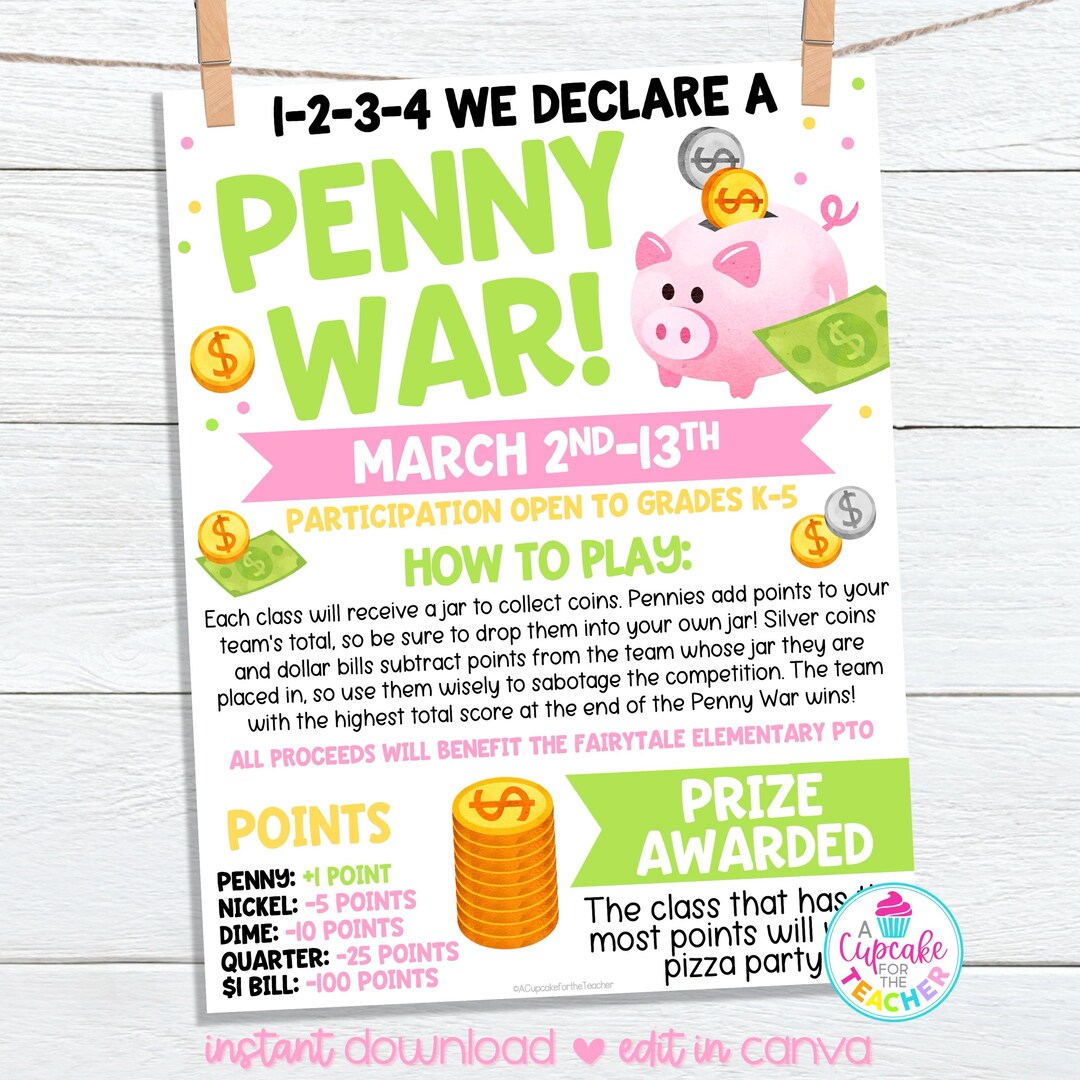 Editable Penny War Fundraiser Flyer Template | PTO PTA Coin Drive ...
