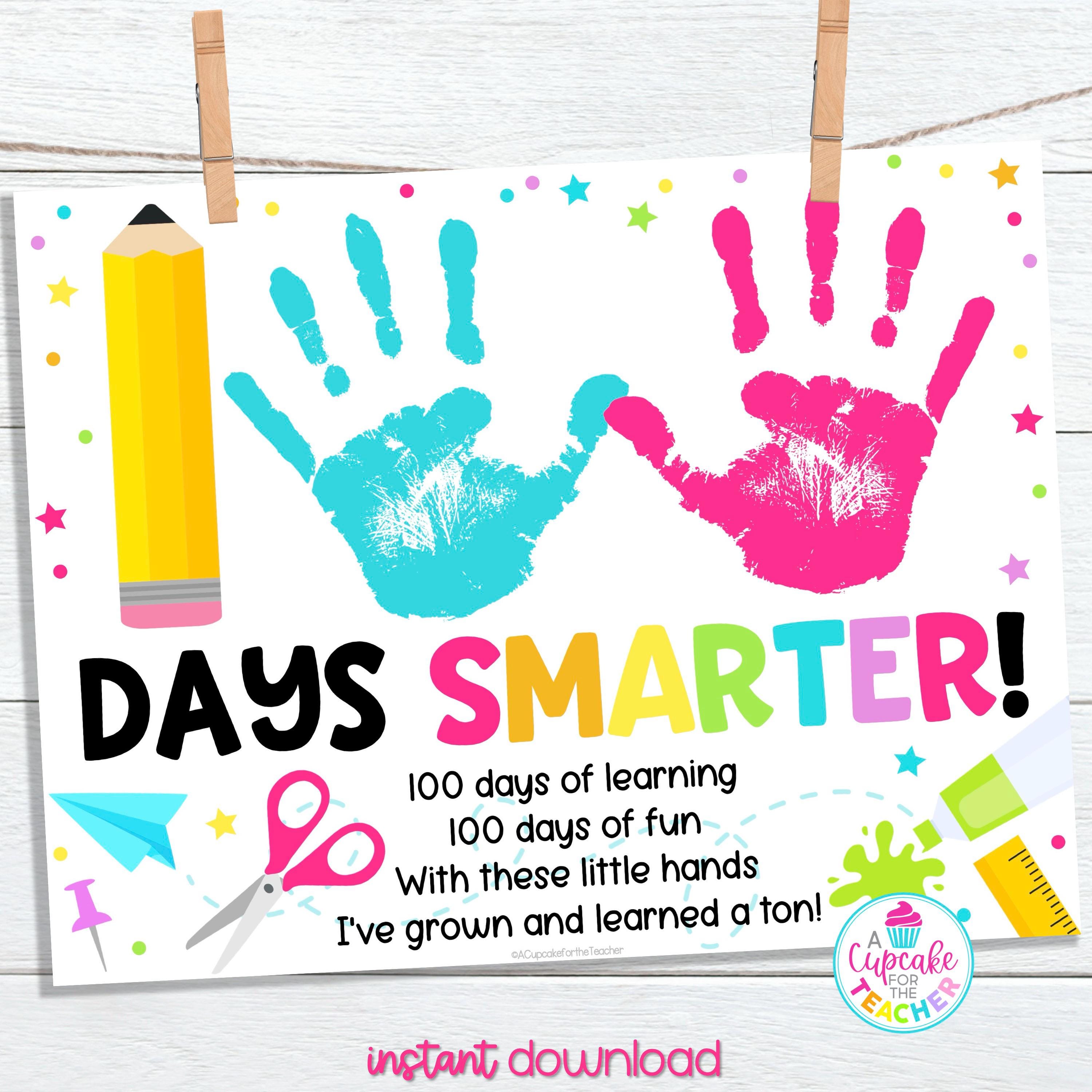 100th Day of School Handprint Art Craft | 100 Days Smarter Handprint ...