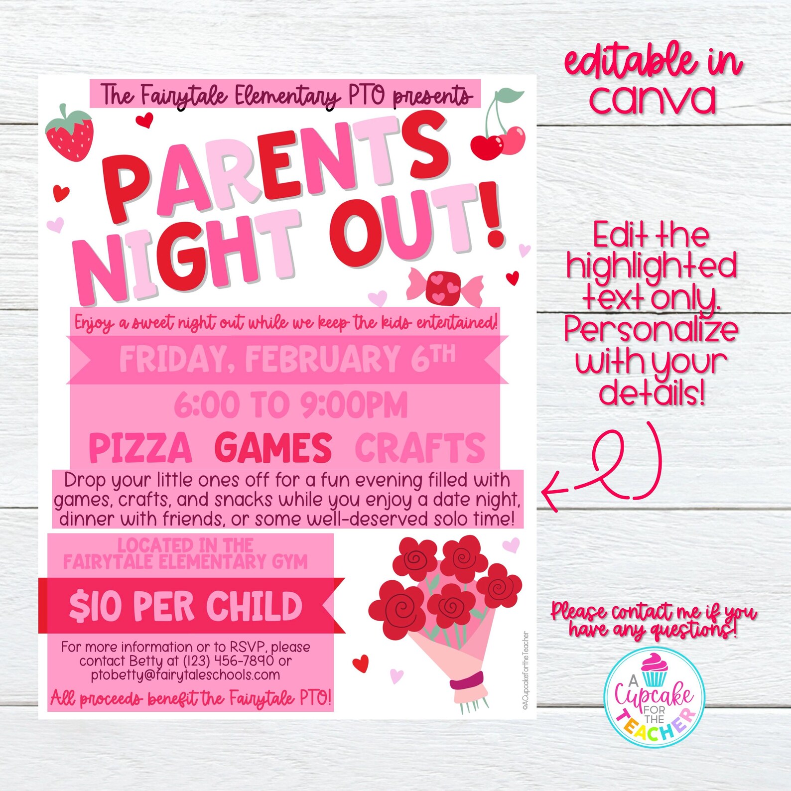 Valentine’s Day Parents Night Out Flyer | Editable School Date Night ...