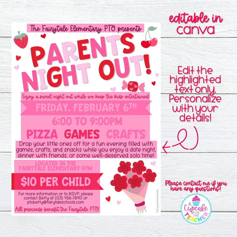 Valentine’s Day Parents Night Out Flyer | Editable School Date Night ...