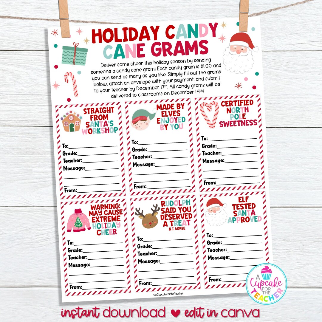 Christmas Candy Cane Gram Template | PTO PTA Holiday Candy Fundraiser ...