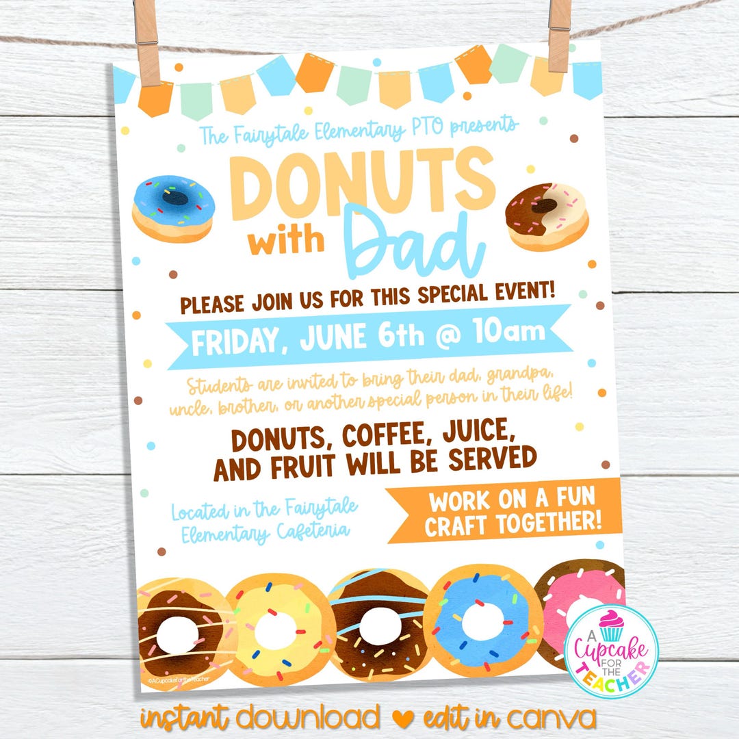 Donuts With Dad Flyer Template | Editable School Father's Day ...