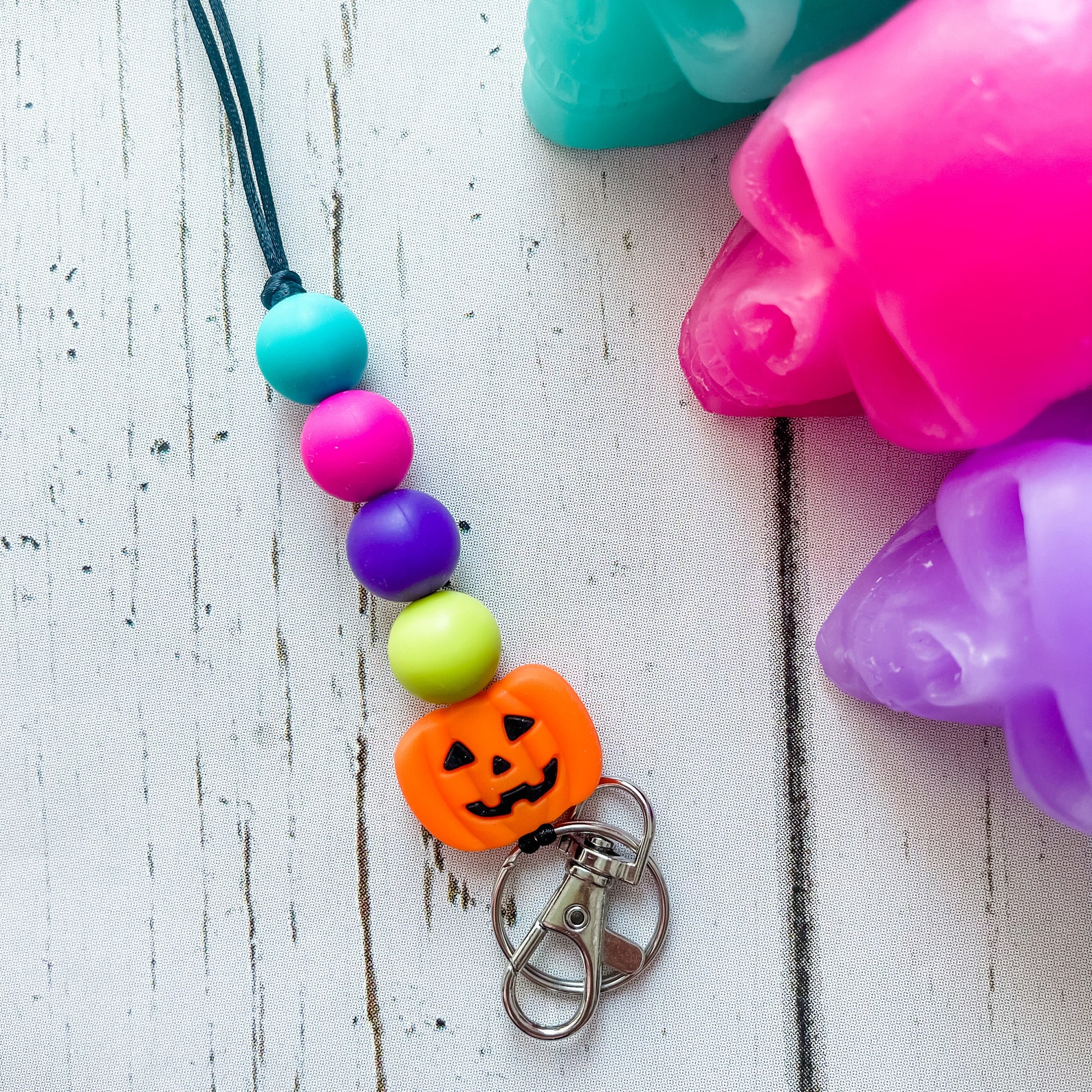Teacher Lanyard Halloween Silicone Bead Lanyard Pumpkin - Etsy
