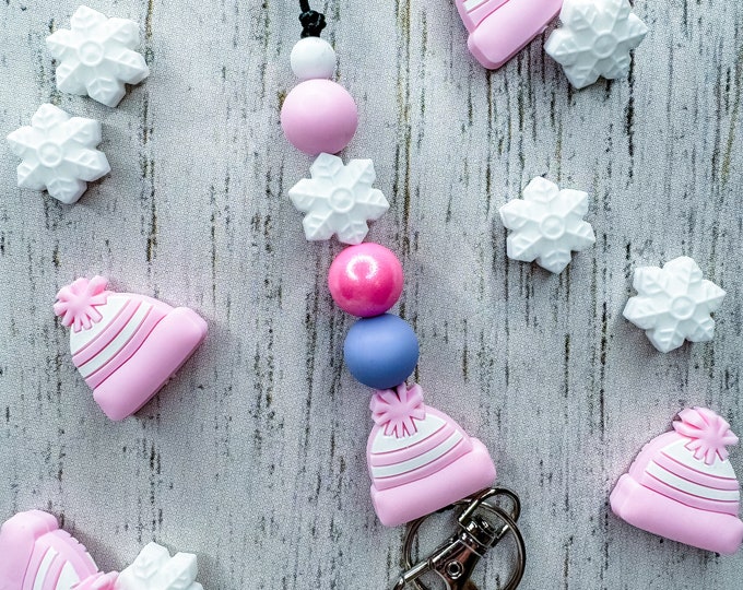 Teacher Lanyard | Winter Snowflake Silicone Bead Lanyard | Winter Hat ...