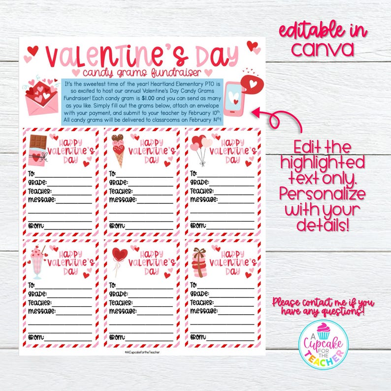 Valentine's Day Candy Gram Template | School Valentine Fundraiser Flyer ...