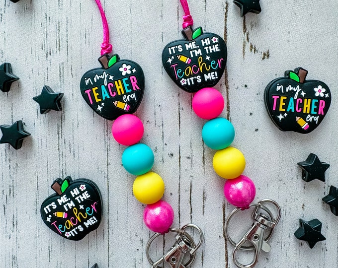 Teacher Lanyard in My Teacher Era Silicone Bead Lanyard It's Me Hi I'm ...