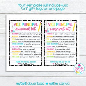 Assistant Principal Survival Kit Bag Tag Template | Editable Vice ...