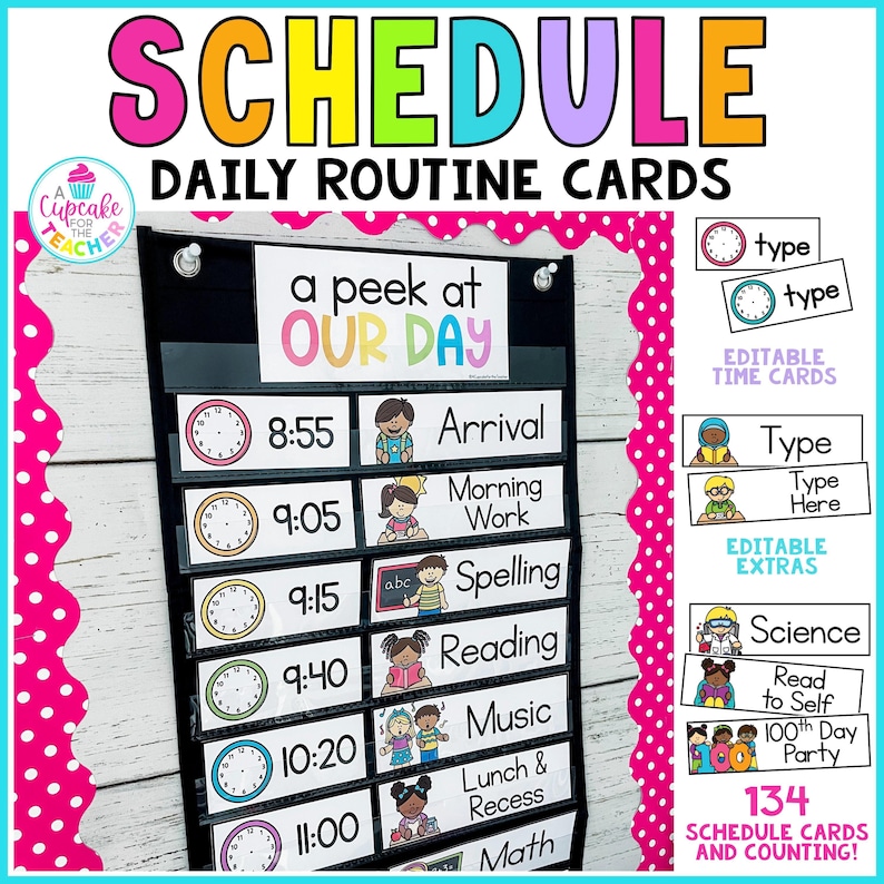 Classroom Daily Visual Schedule Cards With Editable Cards and Clocks - Etsy