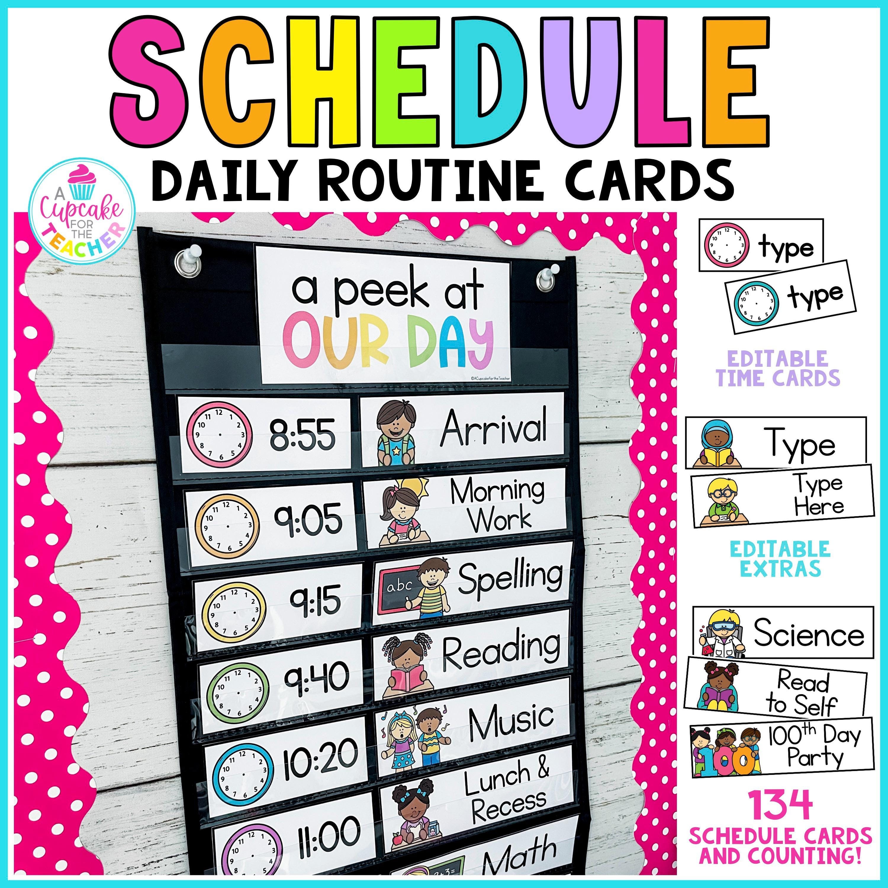 Classroom Daily Visual Schedule Cards With Editable Cards and Clocks - Etsy
