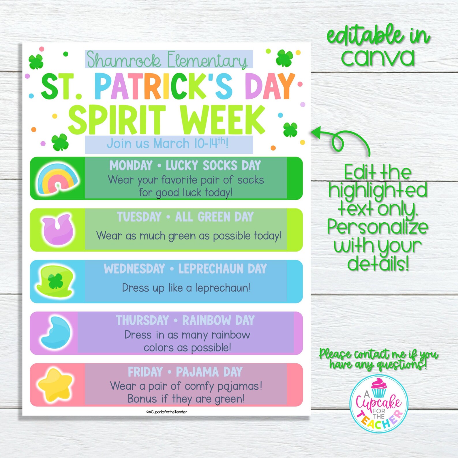 St. Patrick's Day Spirit Week Flyer Template | Editable St. Patrick's ...