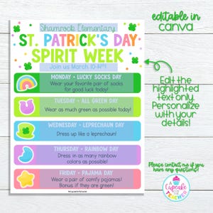 St. Patrick's Day Spirit Week Flyer Template | Editable St. Patrick's ...