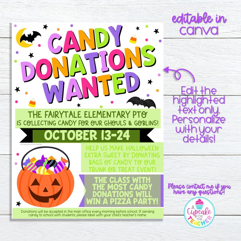 Halloween Candy Donation Flyer Template | Editable Halloween Candy ...