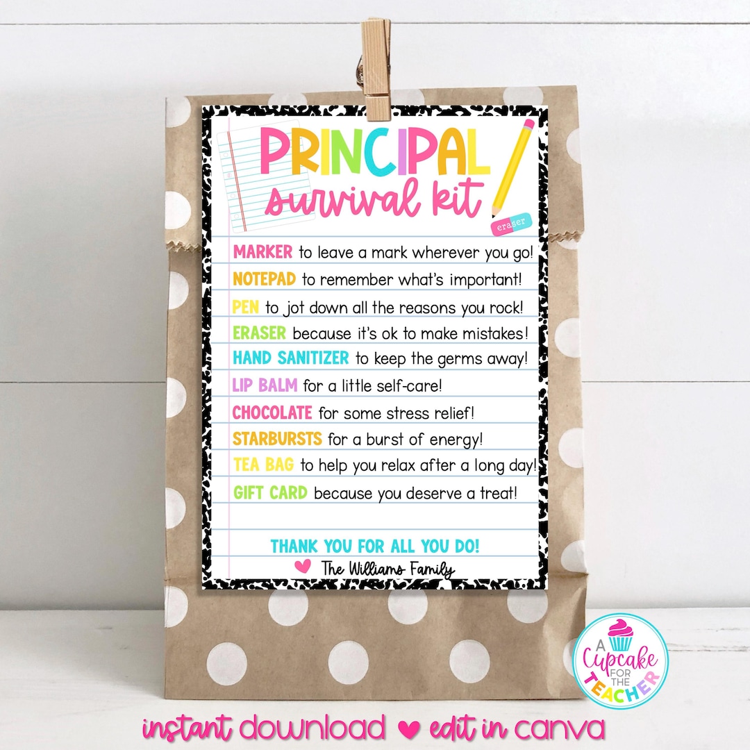 Principal Survival Kit Bag Tag Template | Editable Principal ...