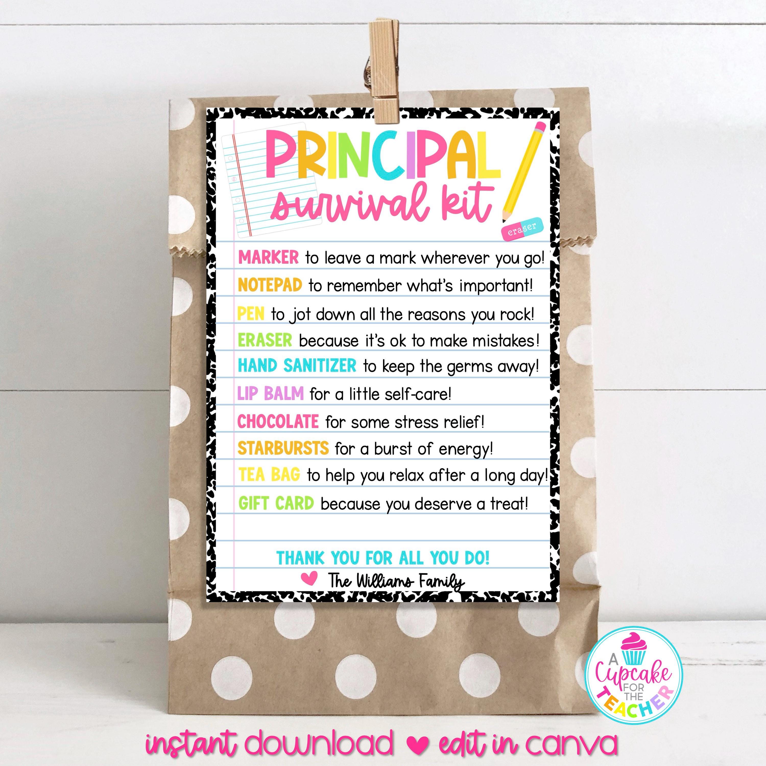 Principal Survival Kit Bag Tag Template | Editable Principal ...